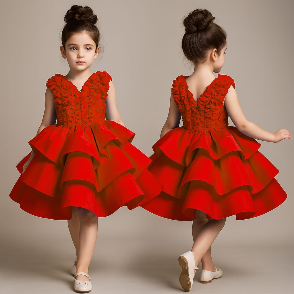 Pre Order: Red Frills Enhanced Layered Dress – Who Wore Whhat